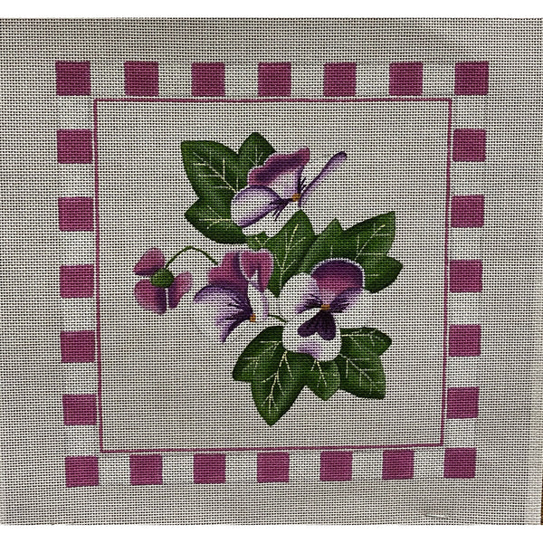 Sandra Gilmore Pansies with Border | Needlepoint canvas